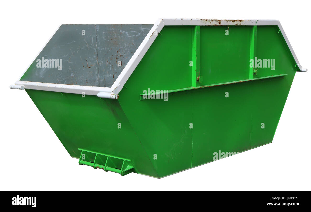 Steel new empty green container for construction waste. Real building ...