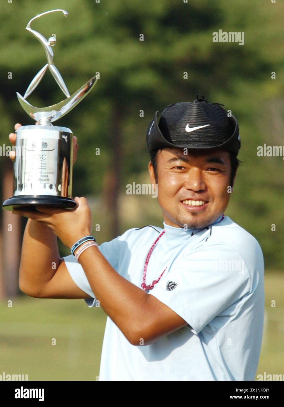 TOJO, Japan - Shingo Katayama poses with his trophy at ABC Golf Club in ...