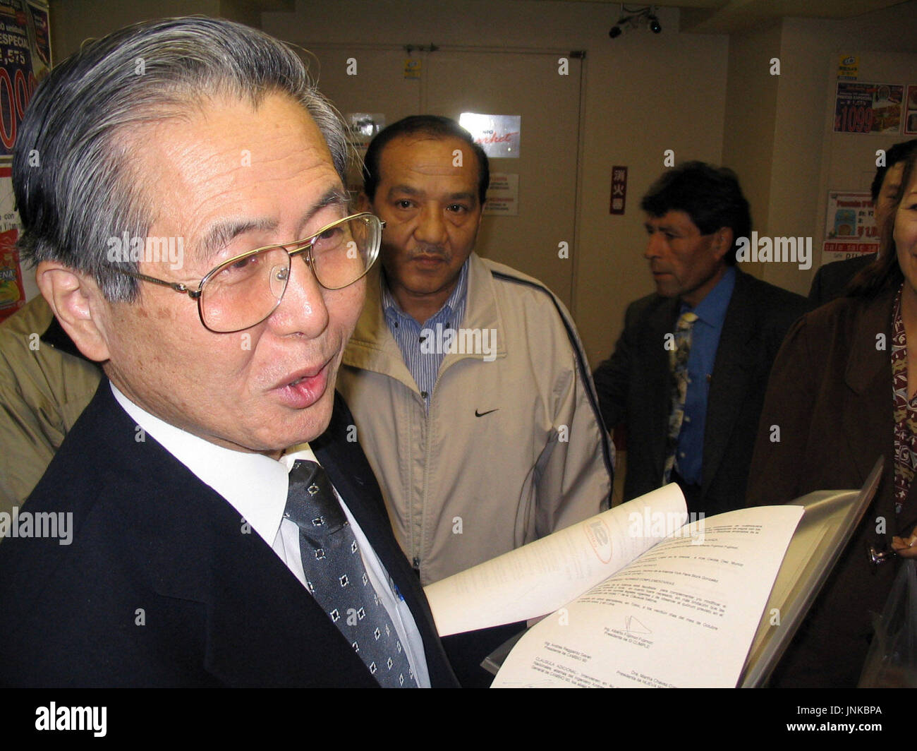 TOKYO, Japan - Former Peruvian President Alberto Fujimori speaks with ...