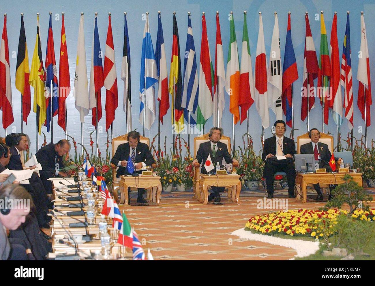 HANOI, Vietnam - Leaders from Asian and European countries sit for the ...