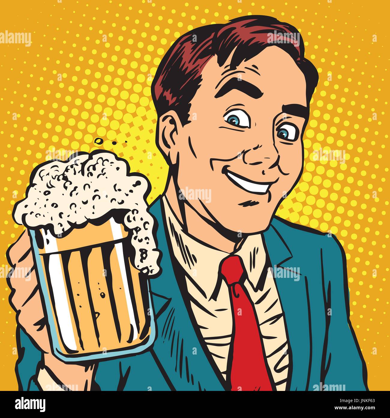 Printavatar portrait man with a mug of foaming beer. Pop art retro ...