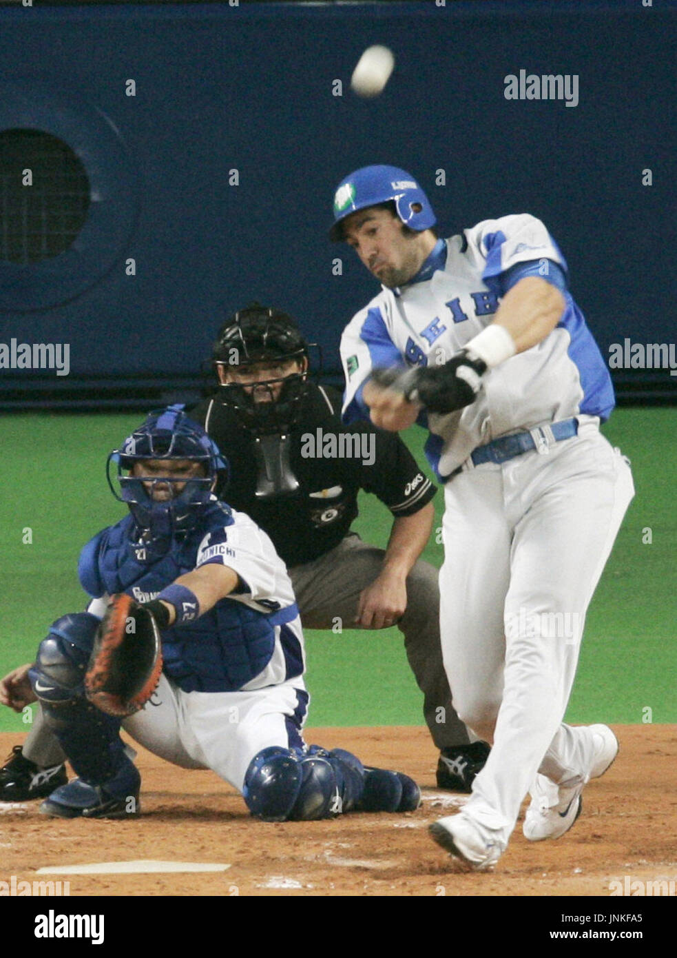 NAGOYA, Japan - Seibu Lions infielder Alex Cabrera hits a two-run homer ...