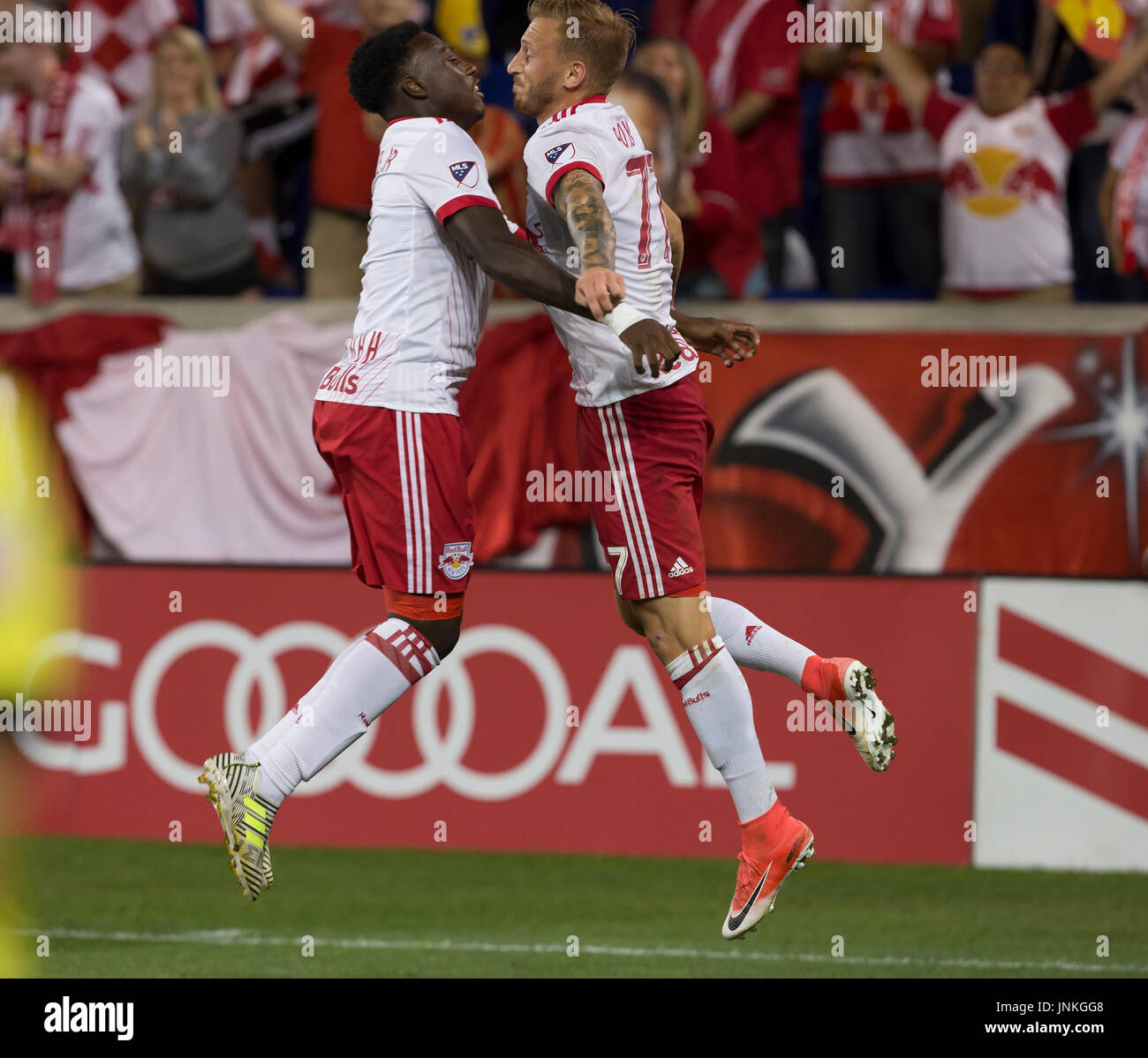 Daniel Royer (77) of Red Bulls celebrates 2nd goal during MLS game ...