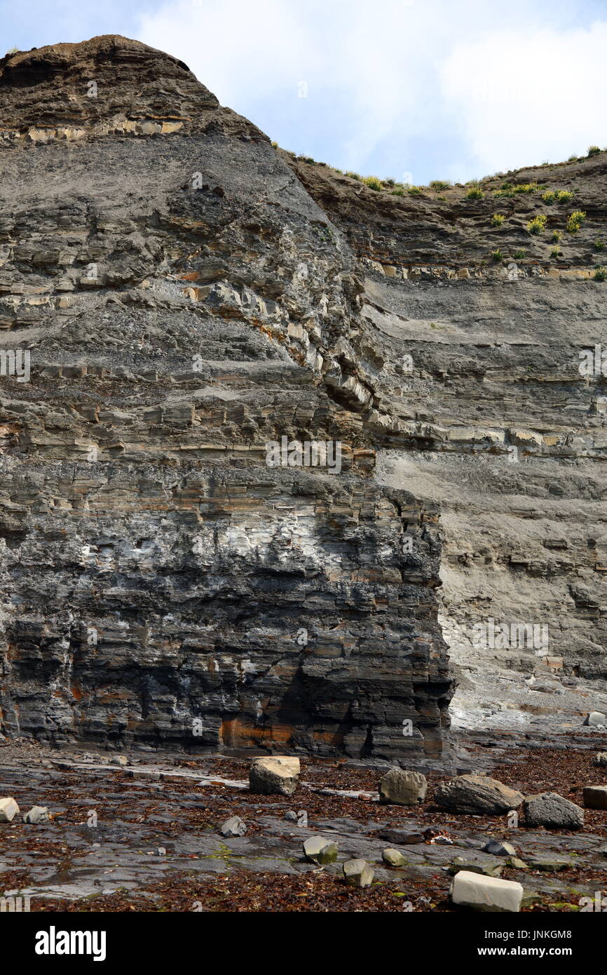 Geological cliff structures with limestone and soft crumbling oil ...