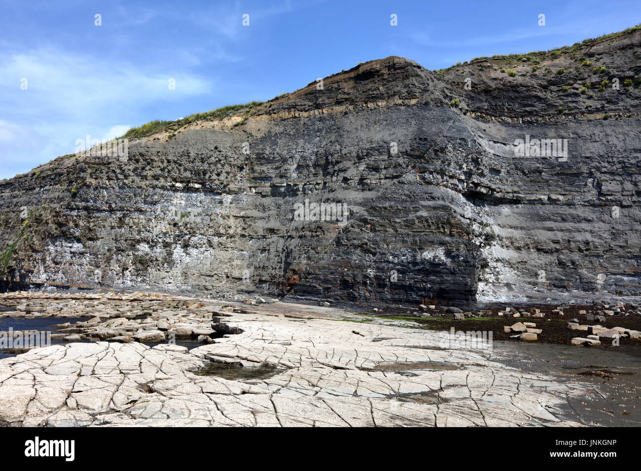 Geological cliff structures with limestone and soft crumbling oil ...