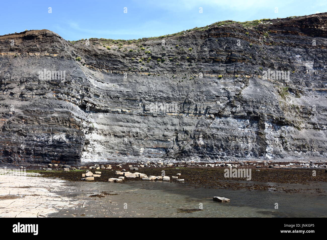 Geological cliff structures with limestone and soft crumbling oil ...