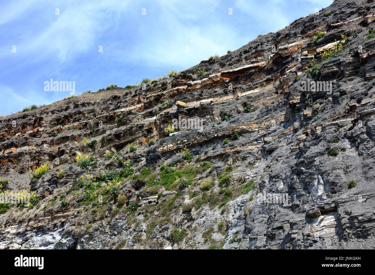 Geological cliff structures with limestone and soft crumbling oil ...
