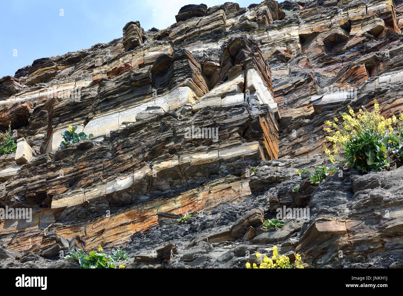 Geological cliff structures with limestone and soft crumbling oil ...
