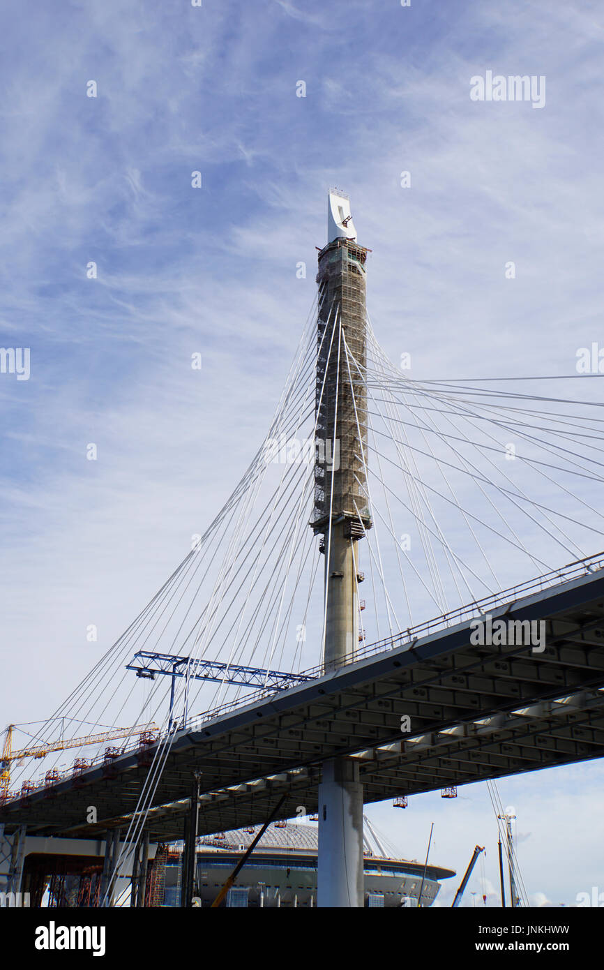 Construction of the new Bridge in St. Petersburg, Russia September 2016 ...