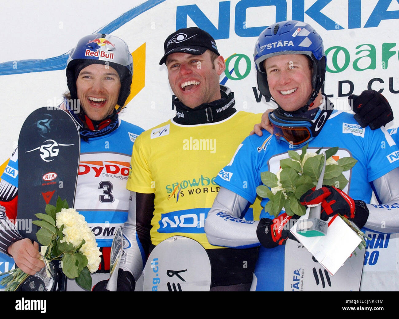 SAPPORO, Japan - Philipp Schoch (C) of Switzerland, who won the men's ...