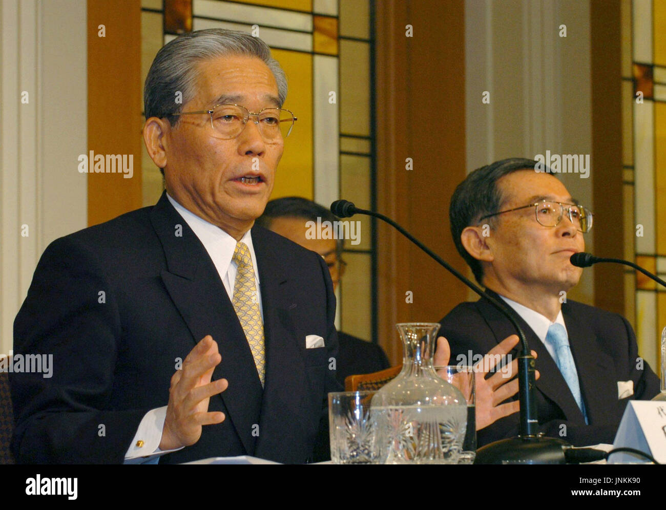 TOKYO, Japan - Fuji Television Network Inc. Chairman Hisashi Hieda (L) and President Koichi ...