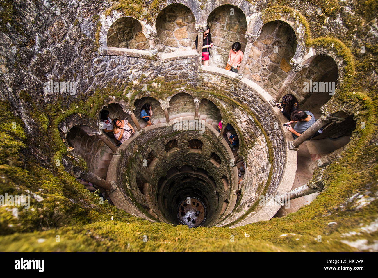 The Initiation well of Quinta da Regaleira in Sintra. The depth of the ...