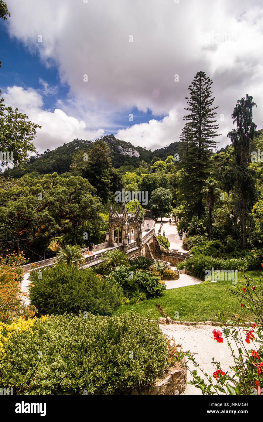 castle Quinta da Regaleira in Sintra, Portugal. Quinta da Regaleira is ...
