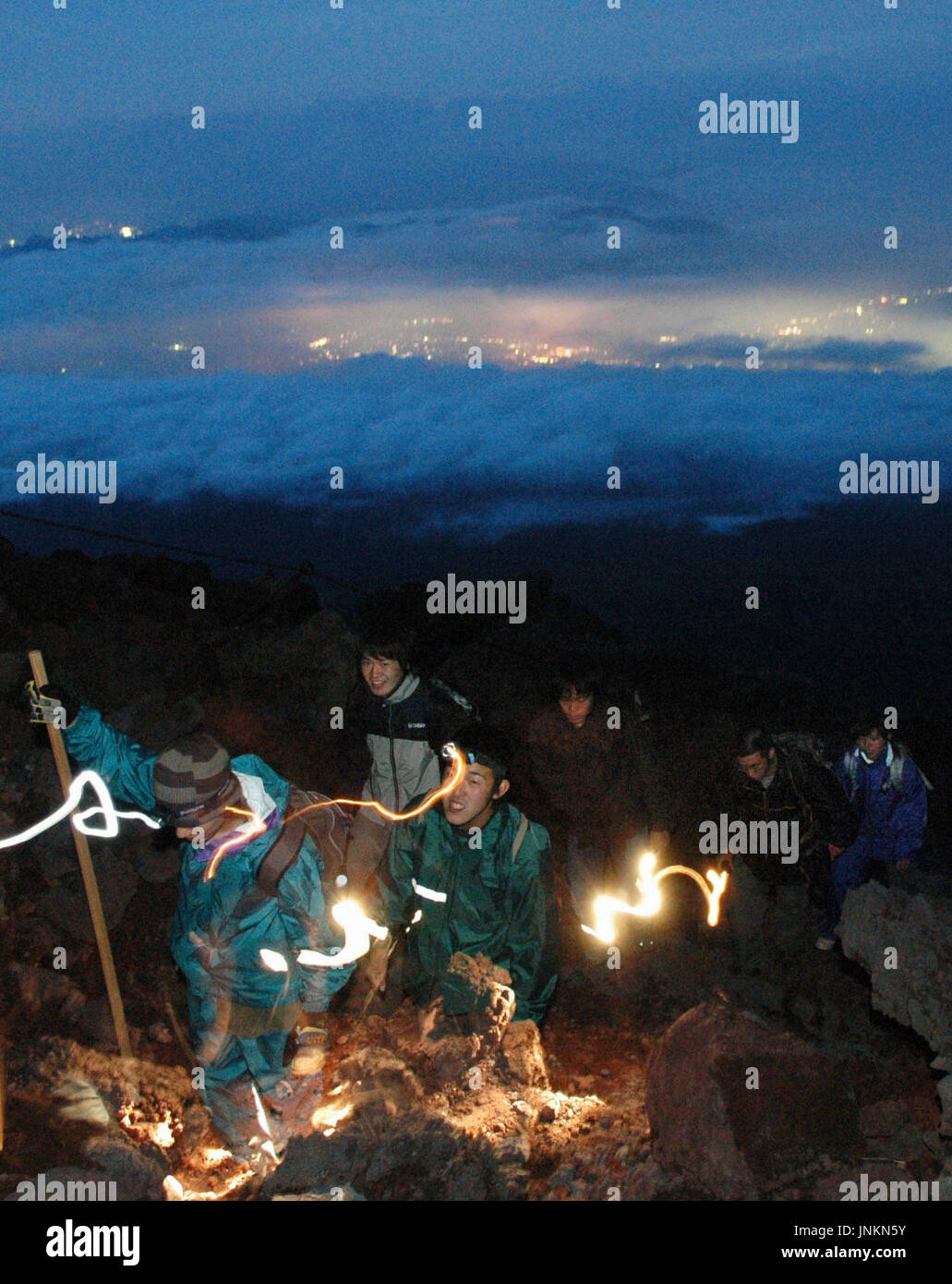 MT. Fuji, Japan - Hundreds of people climb Mt. Fuji through the night ...