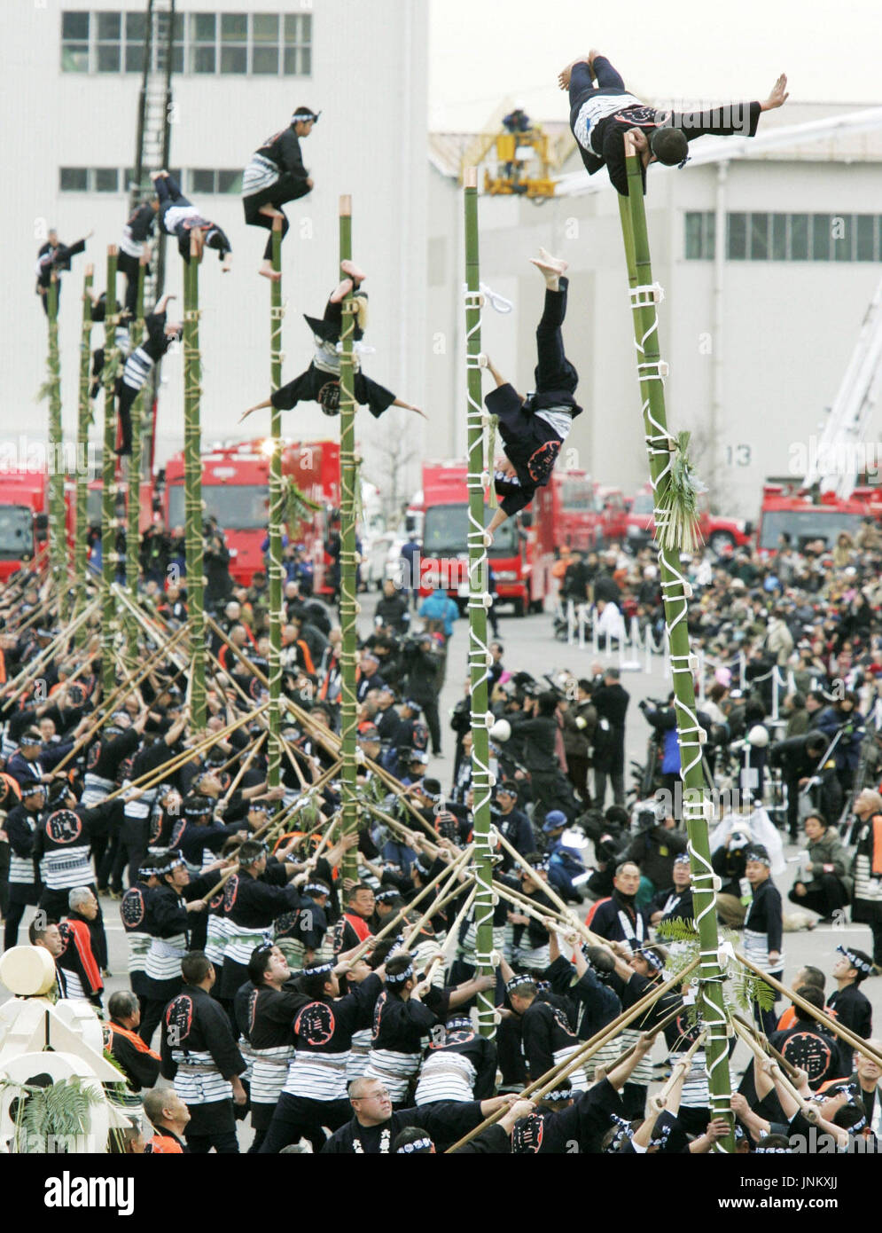 TOKYO, Japan - Japan's traditional ladder-top stunts are displayed ...