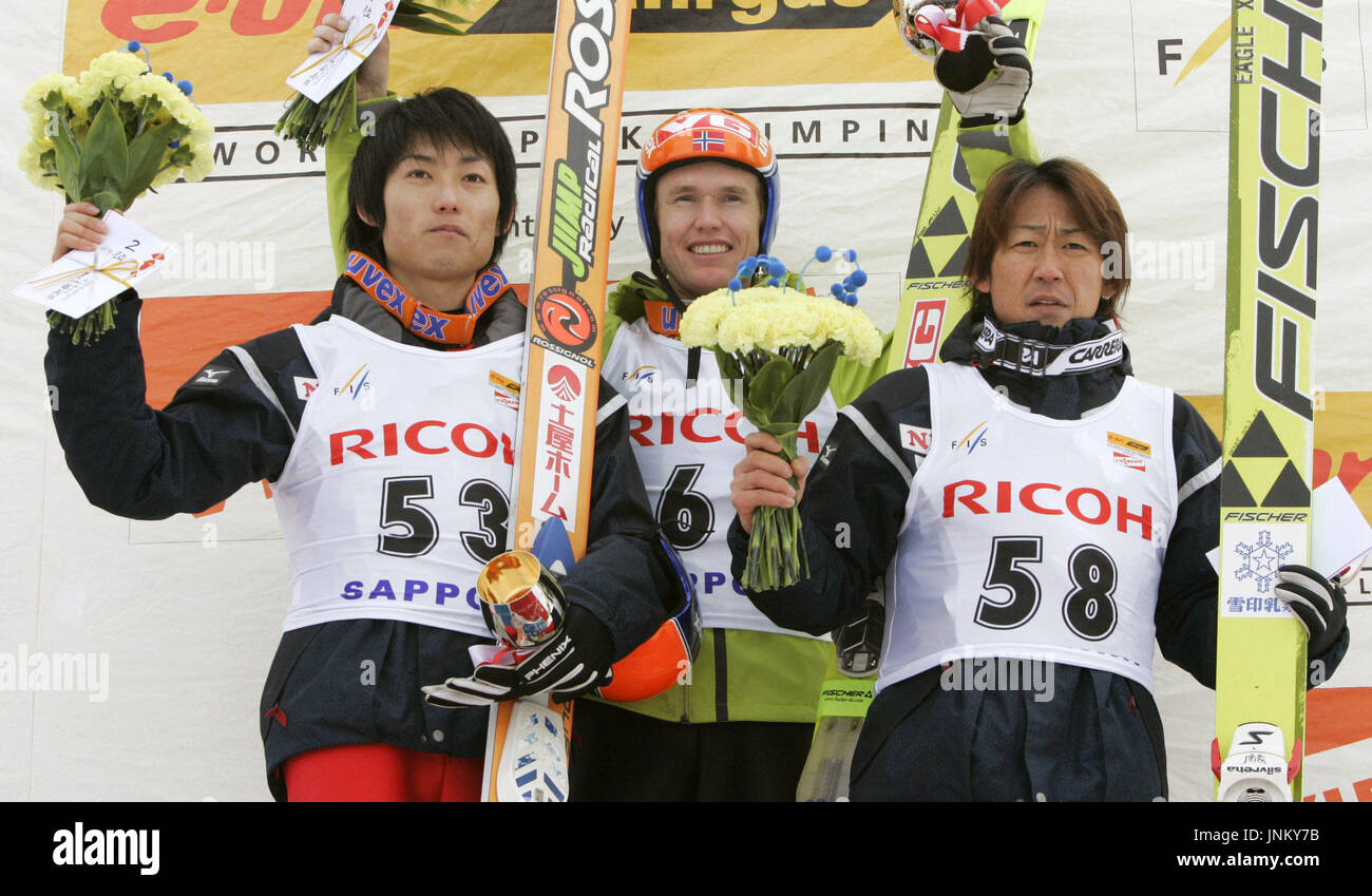 SAPPORO, Japan - Norwegian Roar Ljoekelsoey (C), sandwiched by Daiki ...
