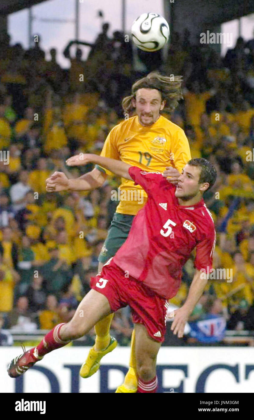 ULM, Germany - Australia striker Joshua Kennedy attempts a header ...