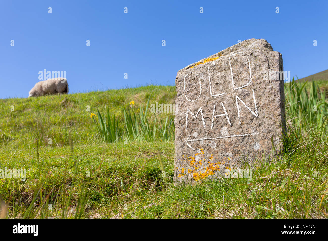 Sign showing the way to the Old Man of Hoy a popular climbing place ...