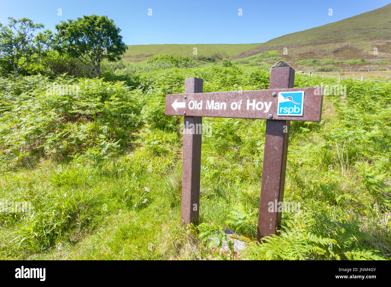 Sign showing the way to the Old Man of Hoy a popular climbing place ...
