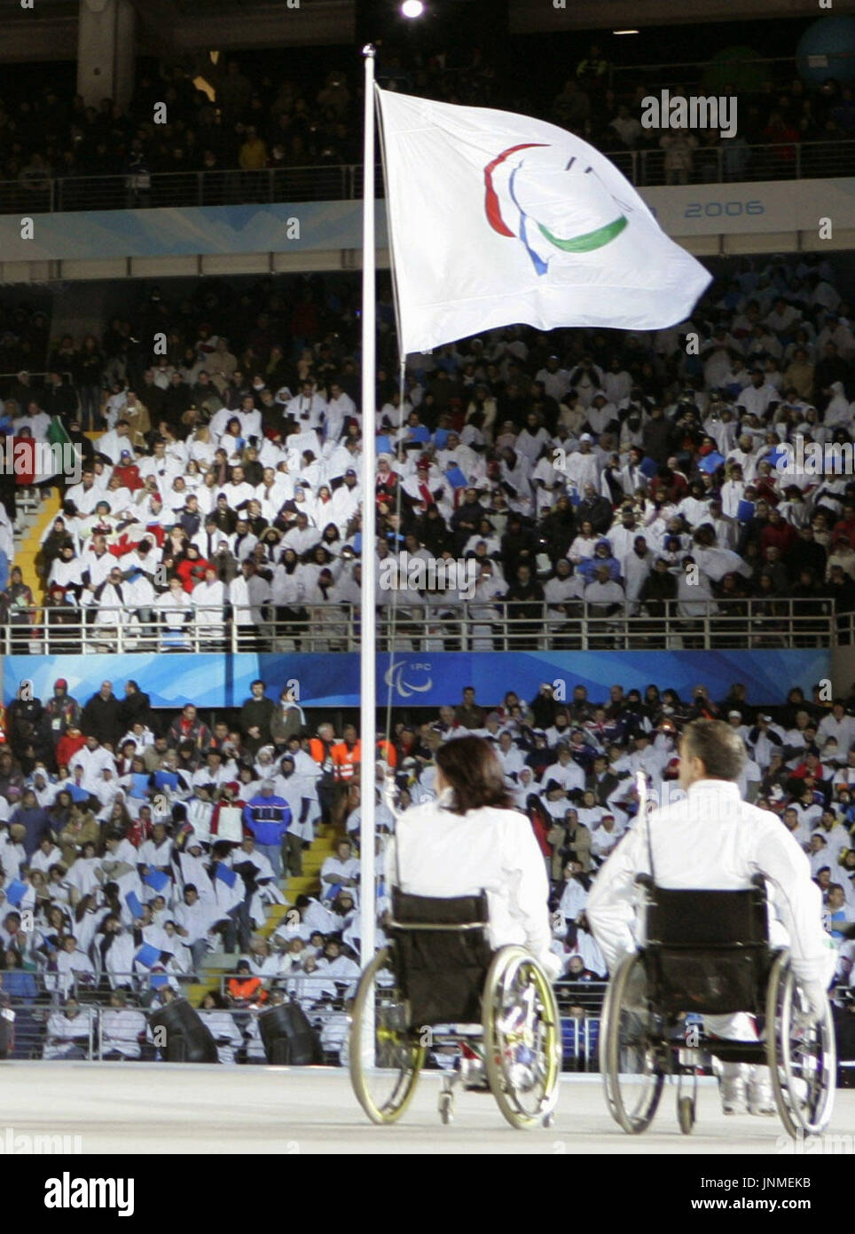 TURIN, Italy - The Paralympic flag is raised during the opening ...