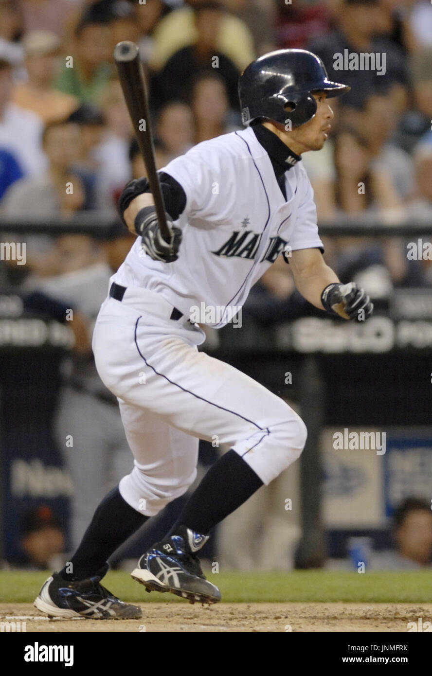 SEATTLE, United States - Ichiro Suzuki hits a single to center, his ...