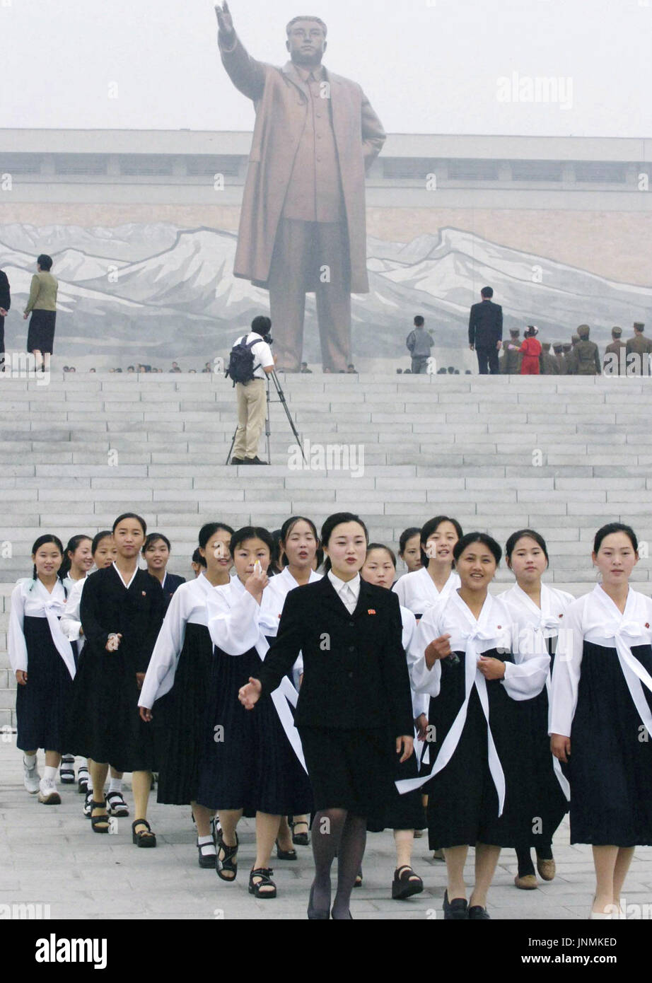 PYONGYANG, North Korea - Female students visit a square at Mansudae in ...