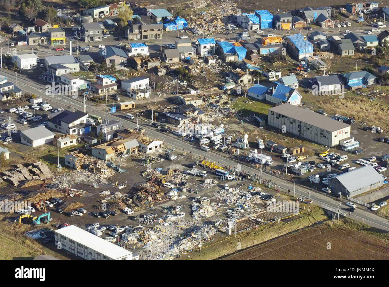 SAROMA, Japan - Aerial photo of tornado-hit area in the town of Saroma ...