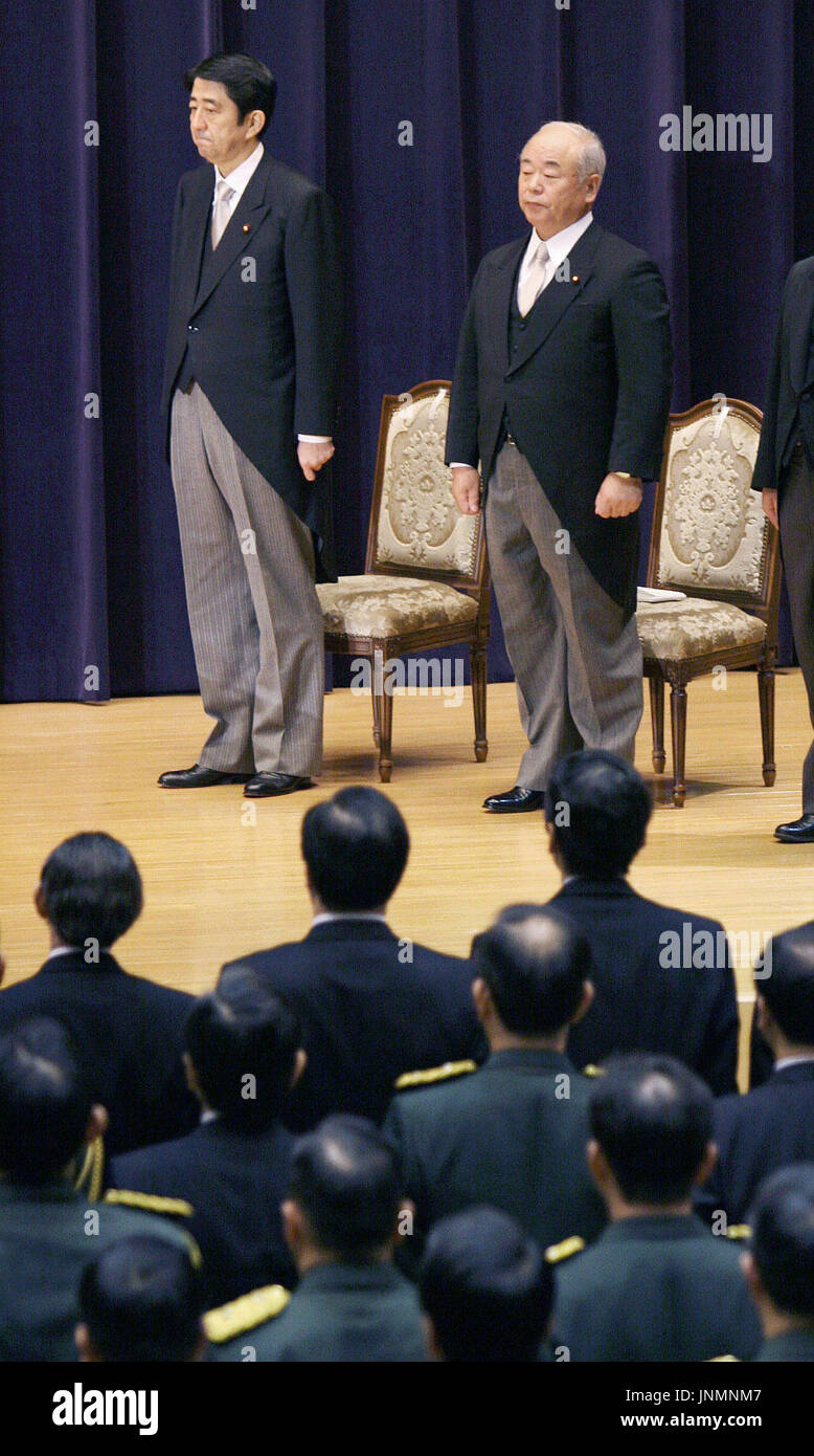 TOKYO, Japan - Prime Minister Shinzo Abe (L) and Defense Minister Fumio ...