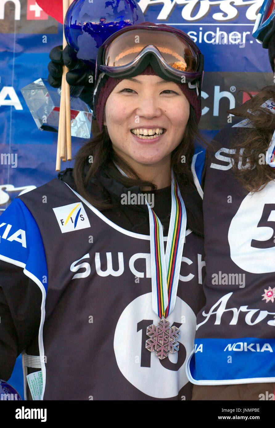 AROSA, Switzerland - Japan's Soko Yamaoka smiles with the silver medal ...