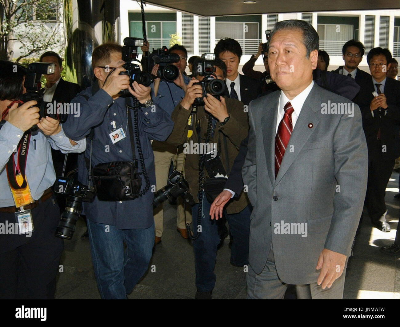 TOKYO, Japan - Senior Democratic Party of Japan lawmaker Ichiro Ozawa arrives at his office in ...