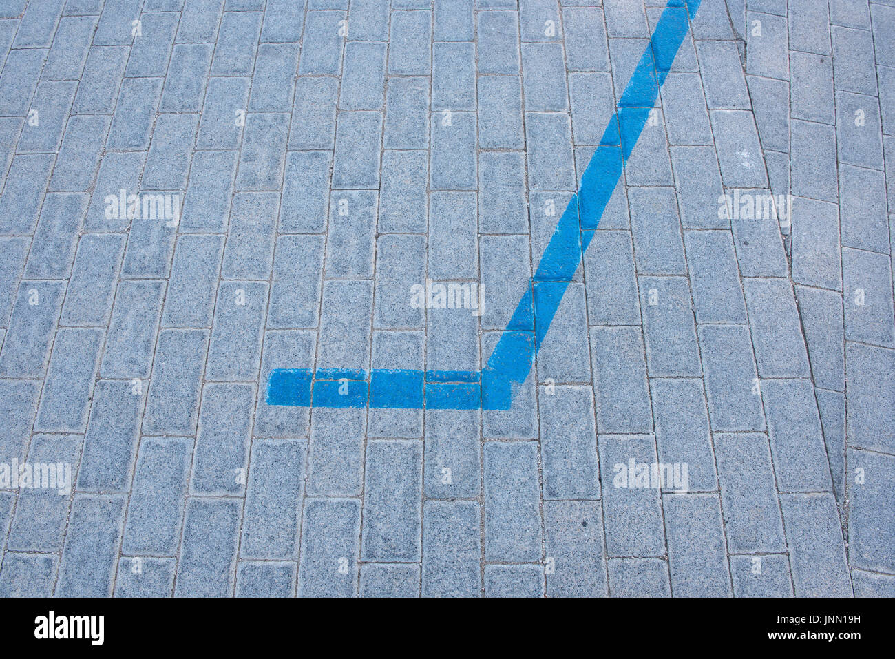 Blue parking mark on gray paving stones with joints Stock Photo - Alamy