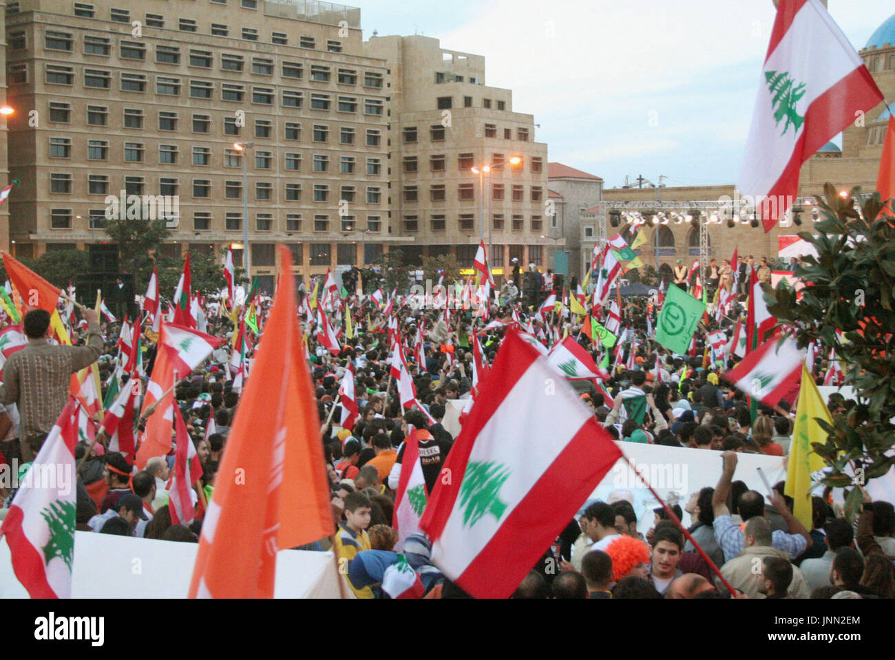 BEIRUT, Lebanon - Flag-waving opposition protesters gather in downtown ...