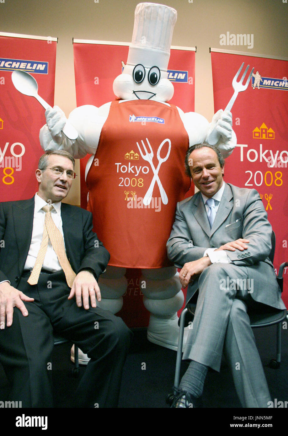 TOKYO, Japan - Michelin Chief Executive Michel Rollier (R) and Michelin ...