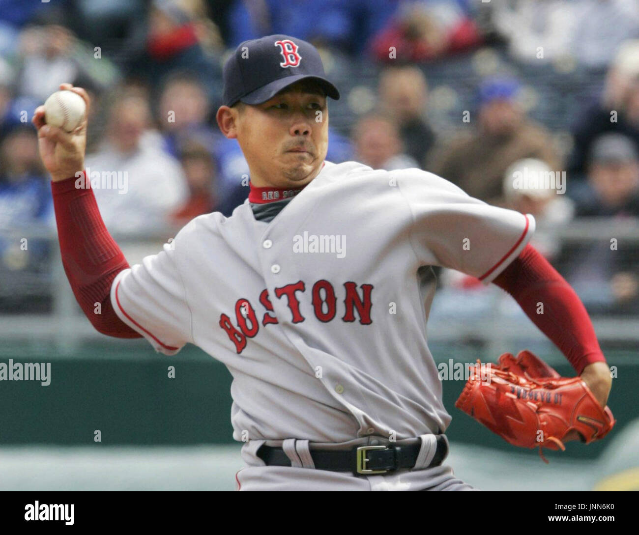 KANSAS CITY, Missouri - Starter Daisuke Matsuzaka throws a pitch in the ...
