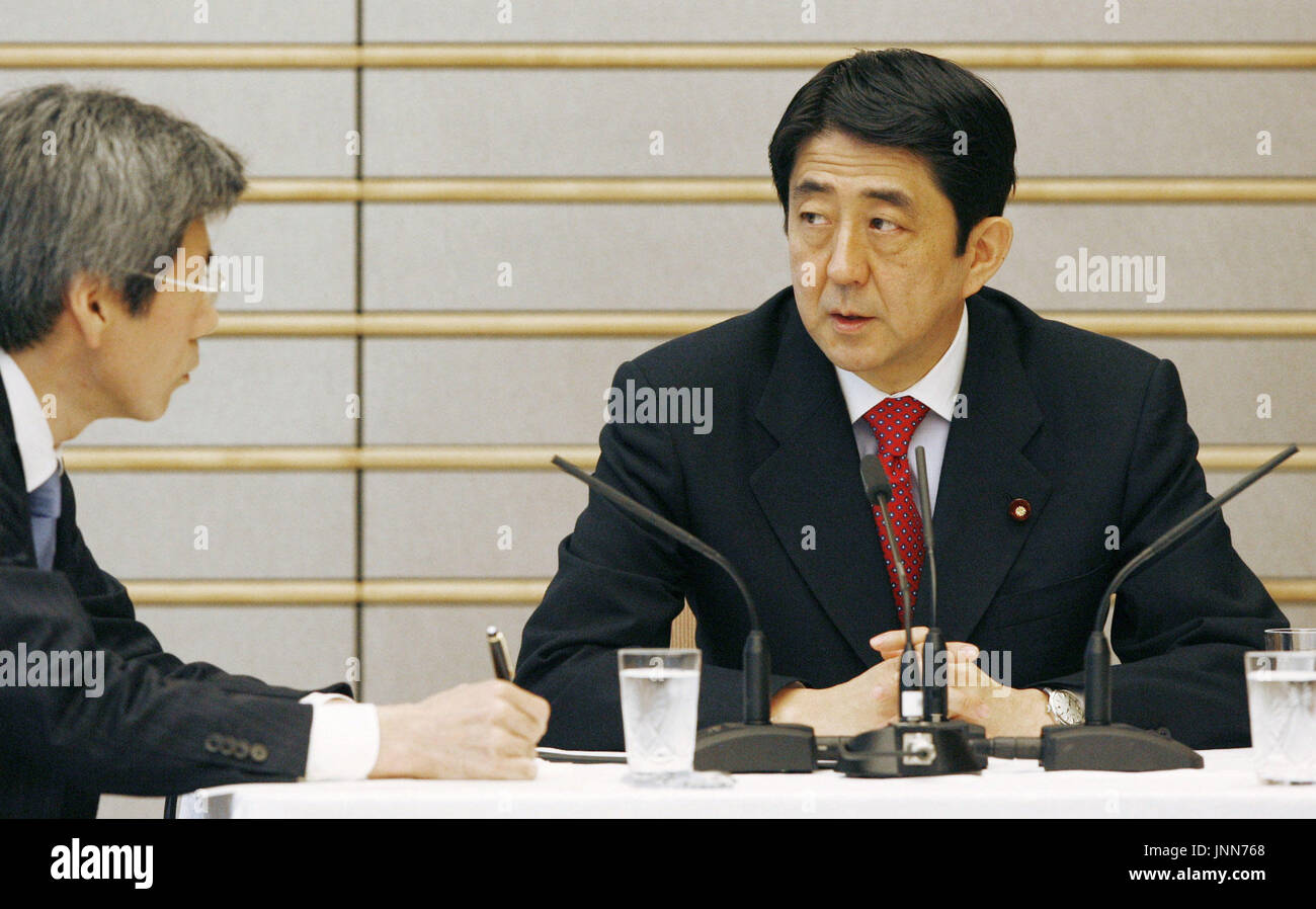 TOKYO, Japan - Prime Minister Shinzo Abe speaks in an interview with ...