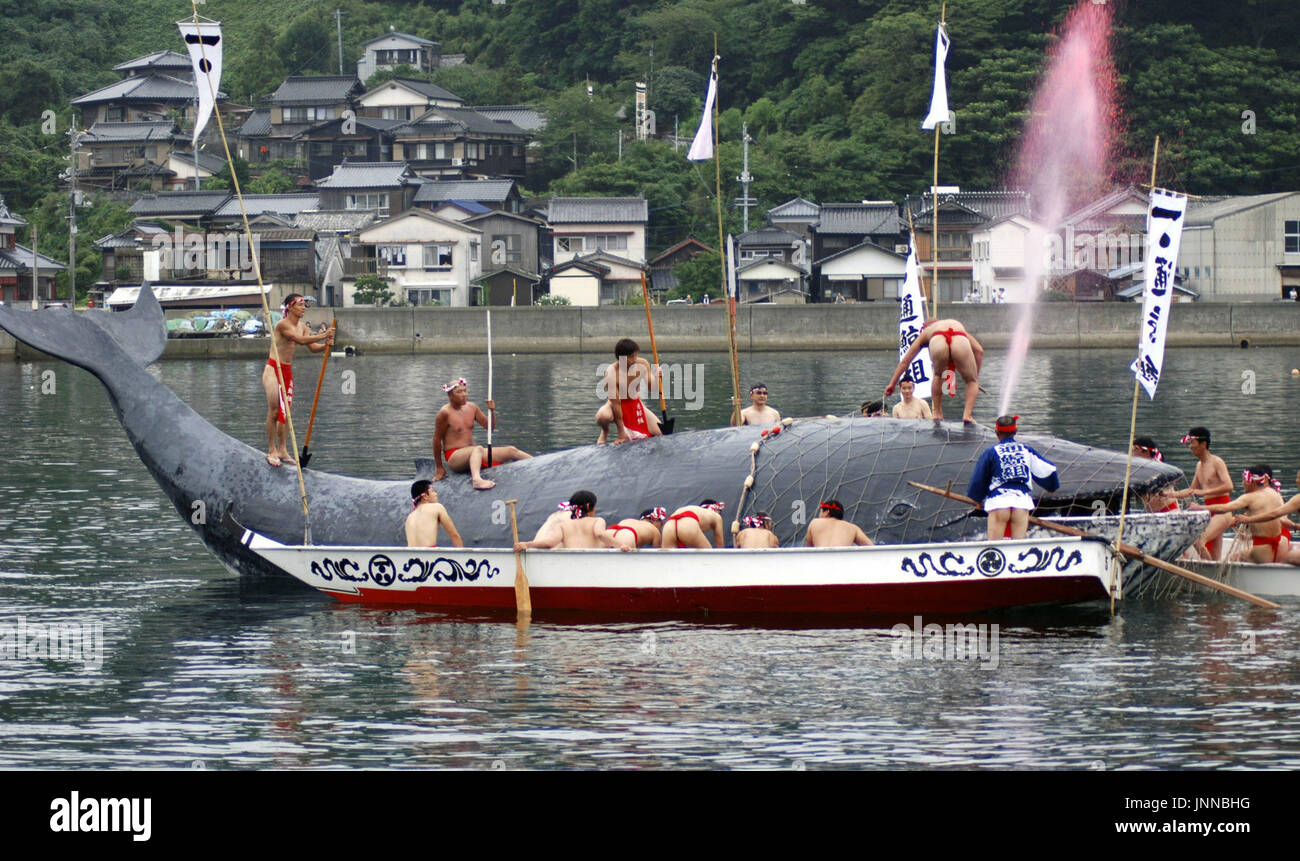 YAMAGUCHI, Japan - The ancient Japanese method of whaling is reenacted ...