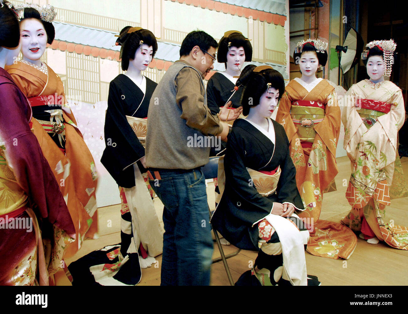 KYOTO, Japan - Geisha dancers dress up for a rehearsal for the ...