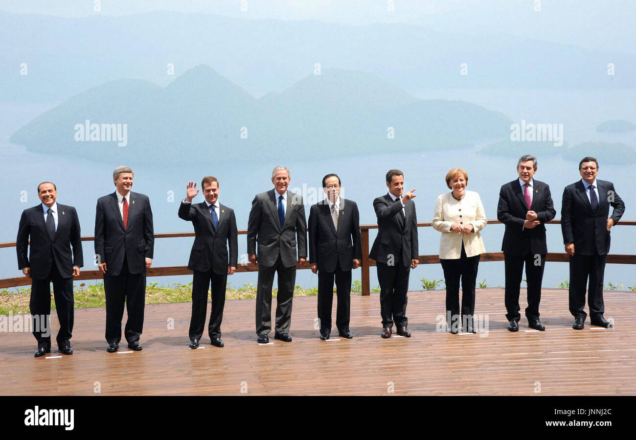TOYAKO, Japan - With Lake Toya in the background, the leaders of the ...