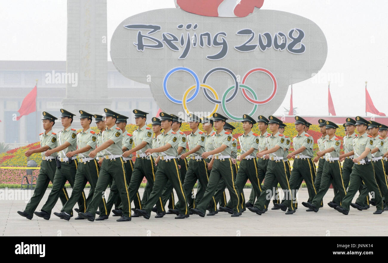 BEIJING, China - Armed police officers march in Tiananmen Square in ...