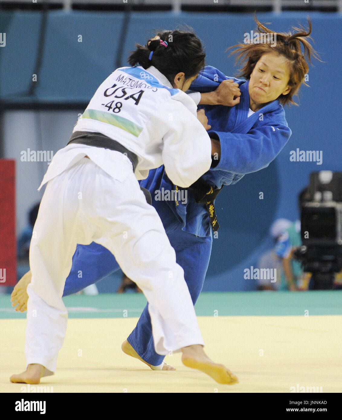 Beijing China Japans Ryoko Tani R Is Seen In Action Against