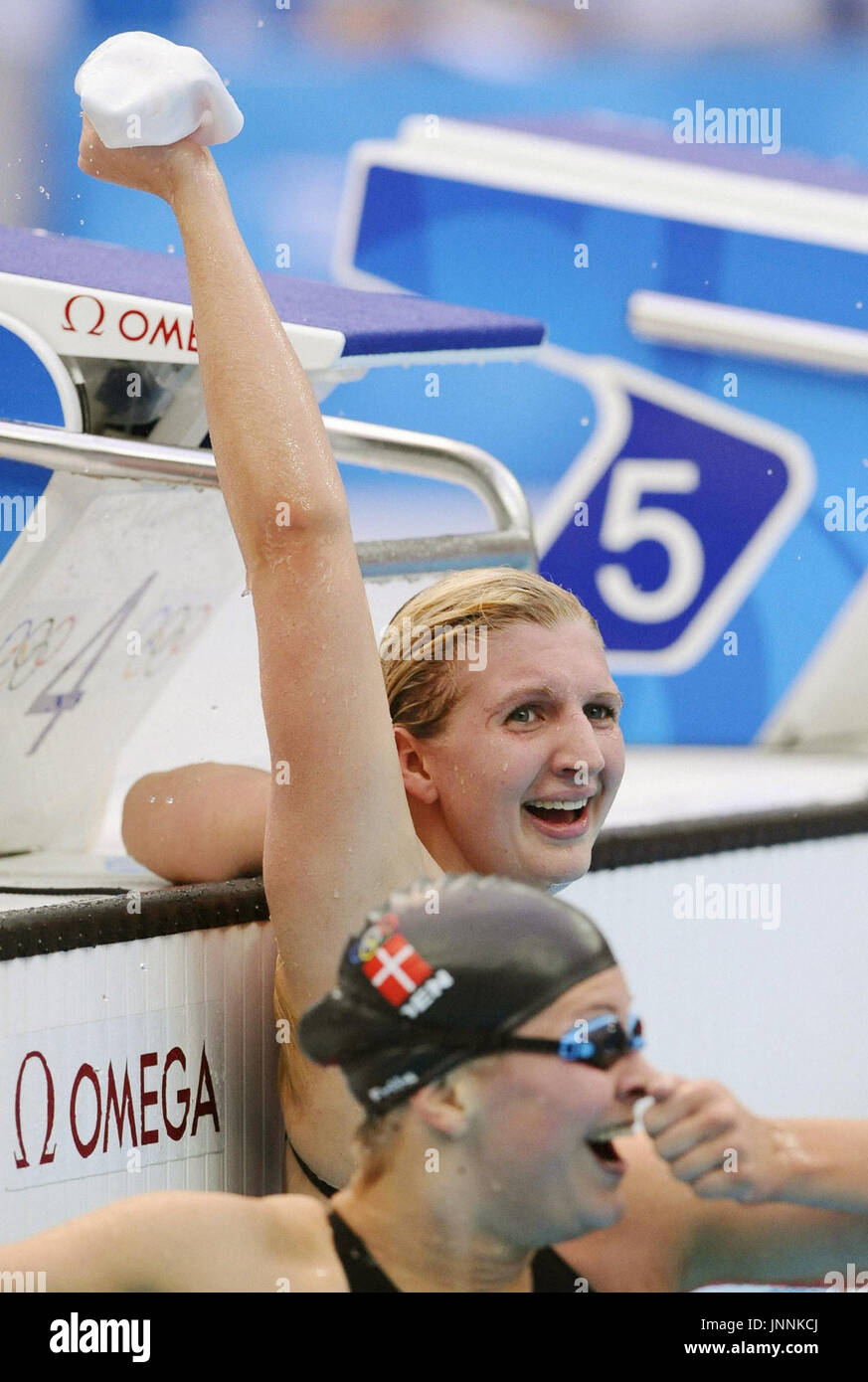 Beijing China Rebecca Adlington Of Britain Celebrates After Winning