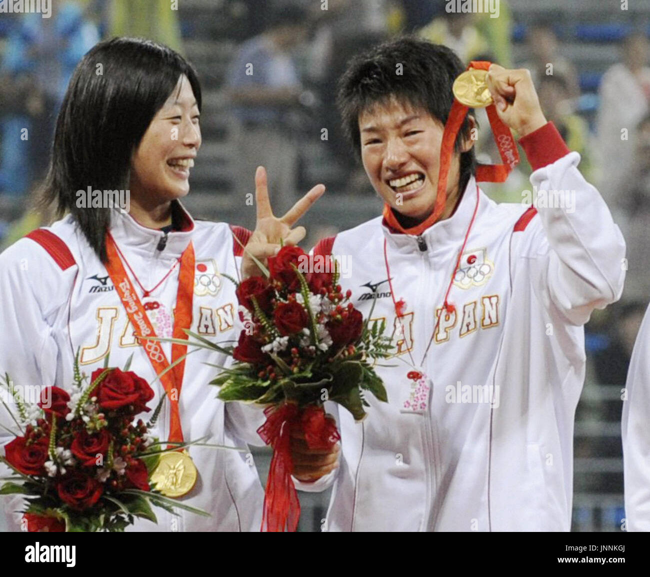 BEIJING, China - Japan softball pitchers Hiroko Sakai (L) and Yukiko ...
