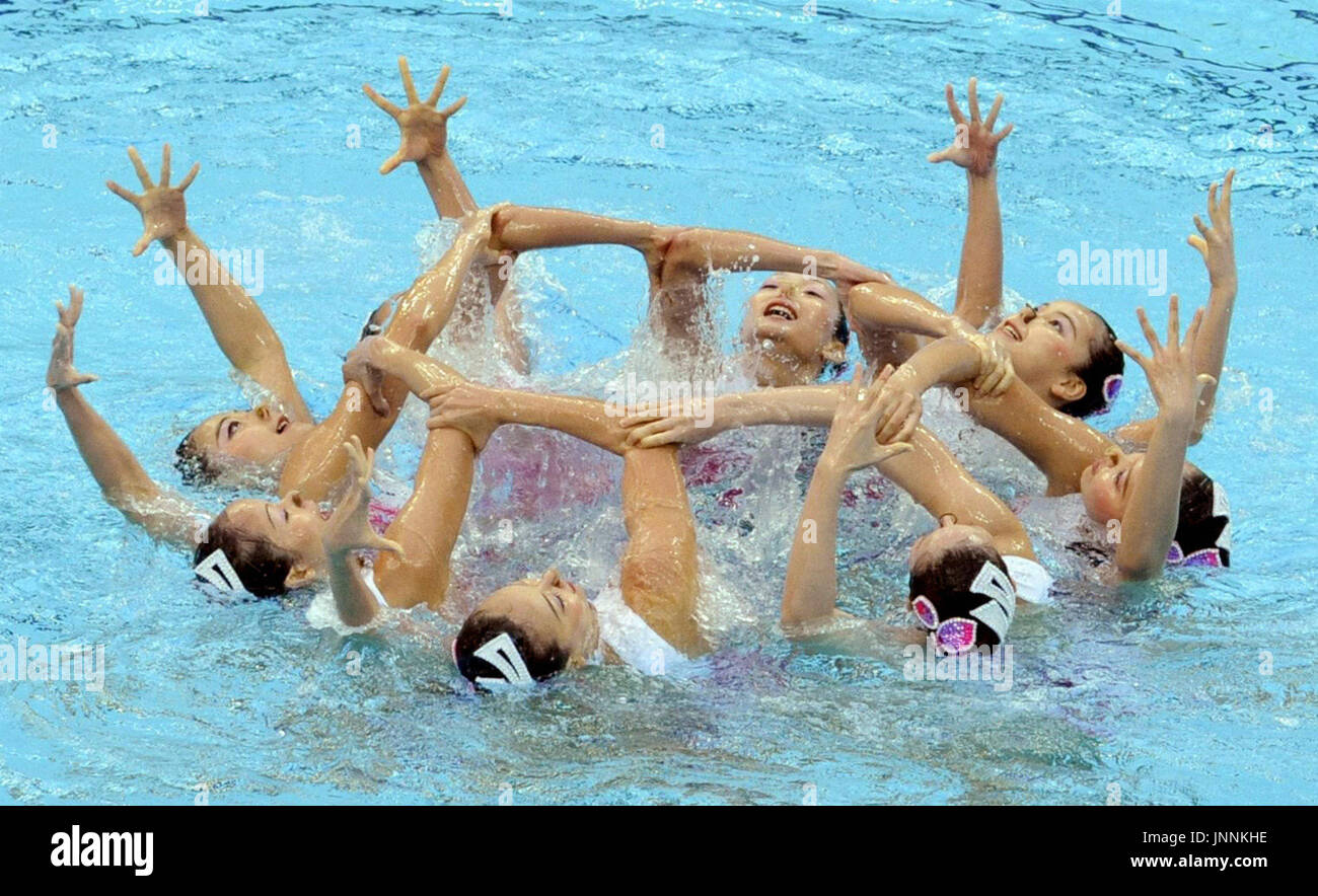 BEIJING, China - Chinese swimmers perform during the technical routine ...