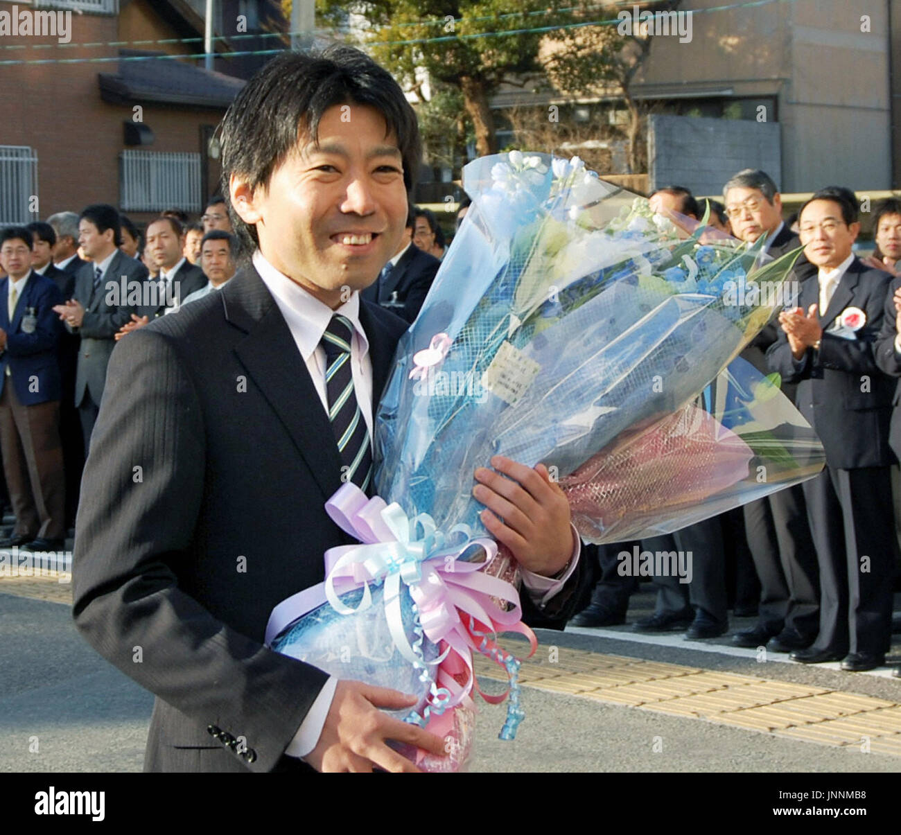 TSU, Japan - Mayor Mitsushige Yamanaka of Matsusaka holds a welcome ...