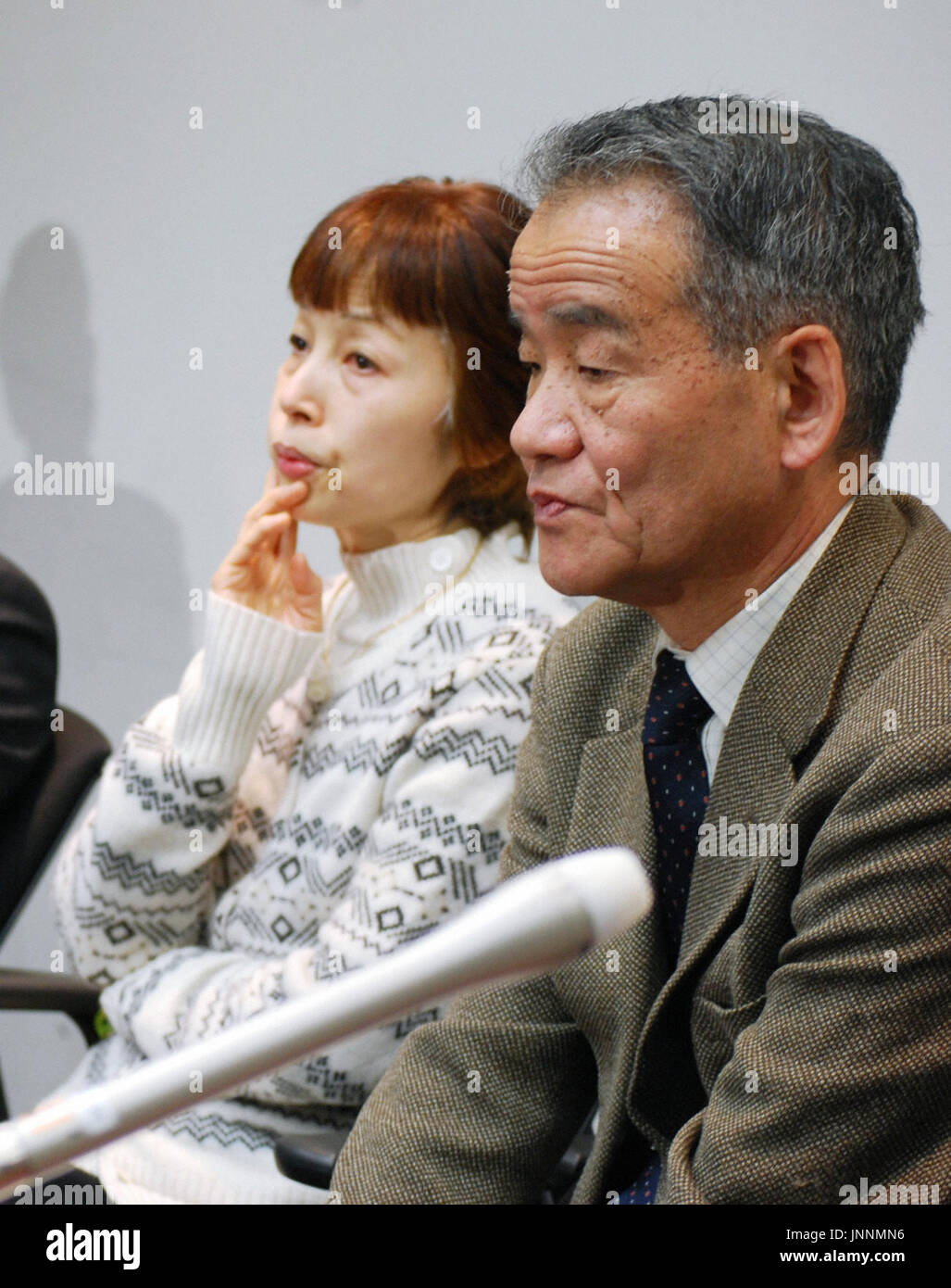YOKOHAMA, Japan - Shinichi Ono (R) and his sister Nobuko Saito speak at ...