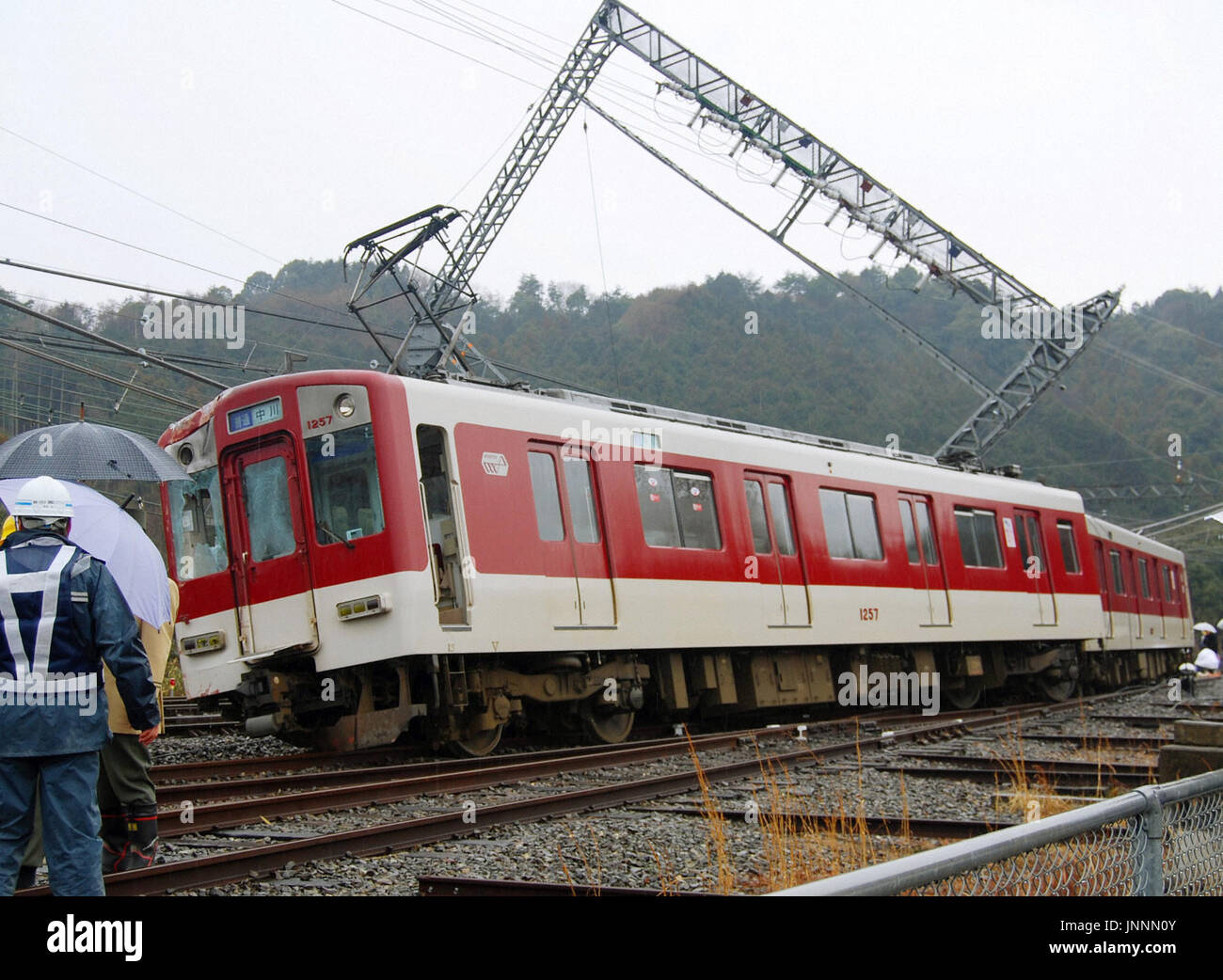 TSU, Japan - A two-car local train operated by Kintetsu Corp. derailed ...