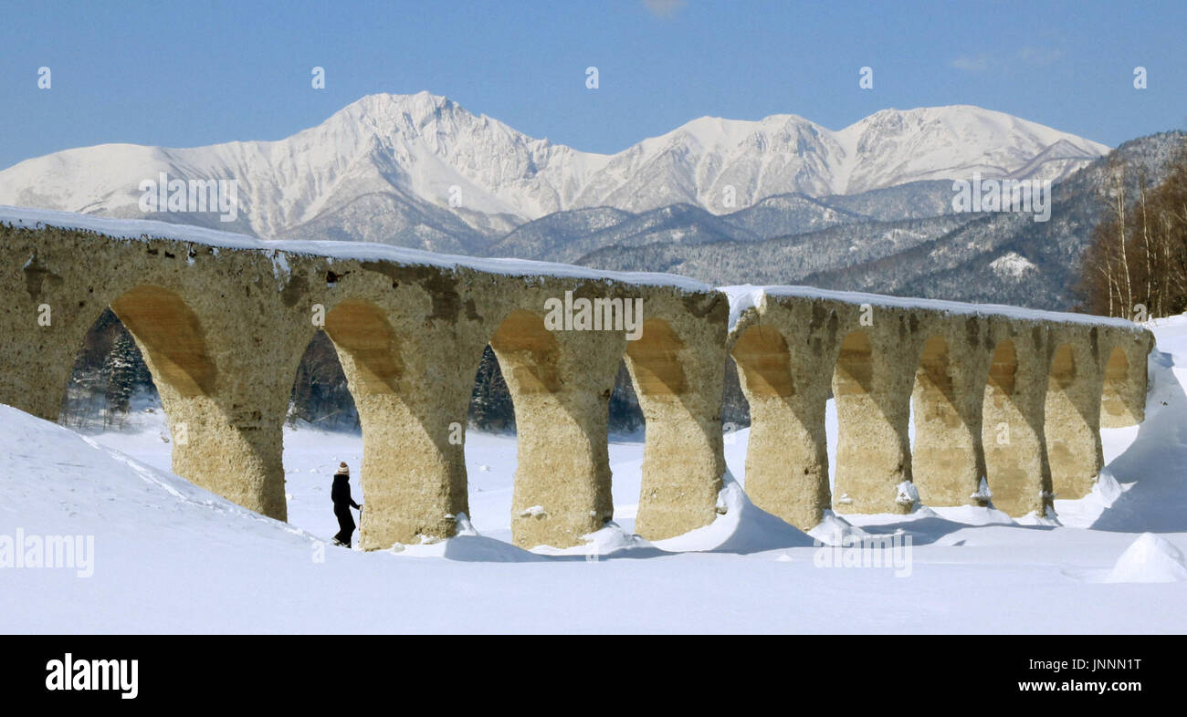 KAMISHIHORO, Japan - Photo taken Feb. 23 shows a bridge, which usually ...