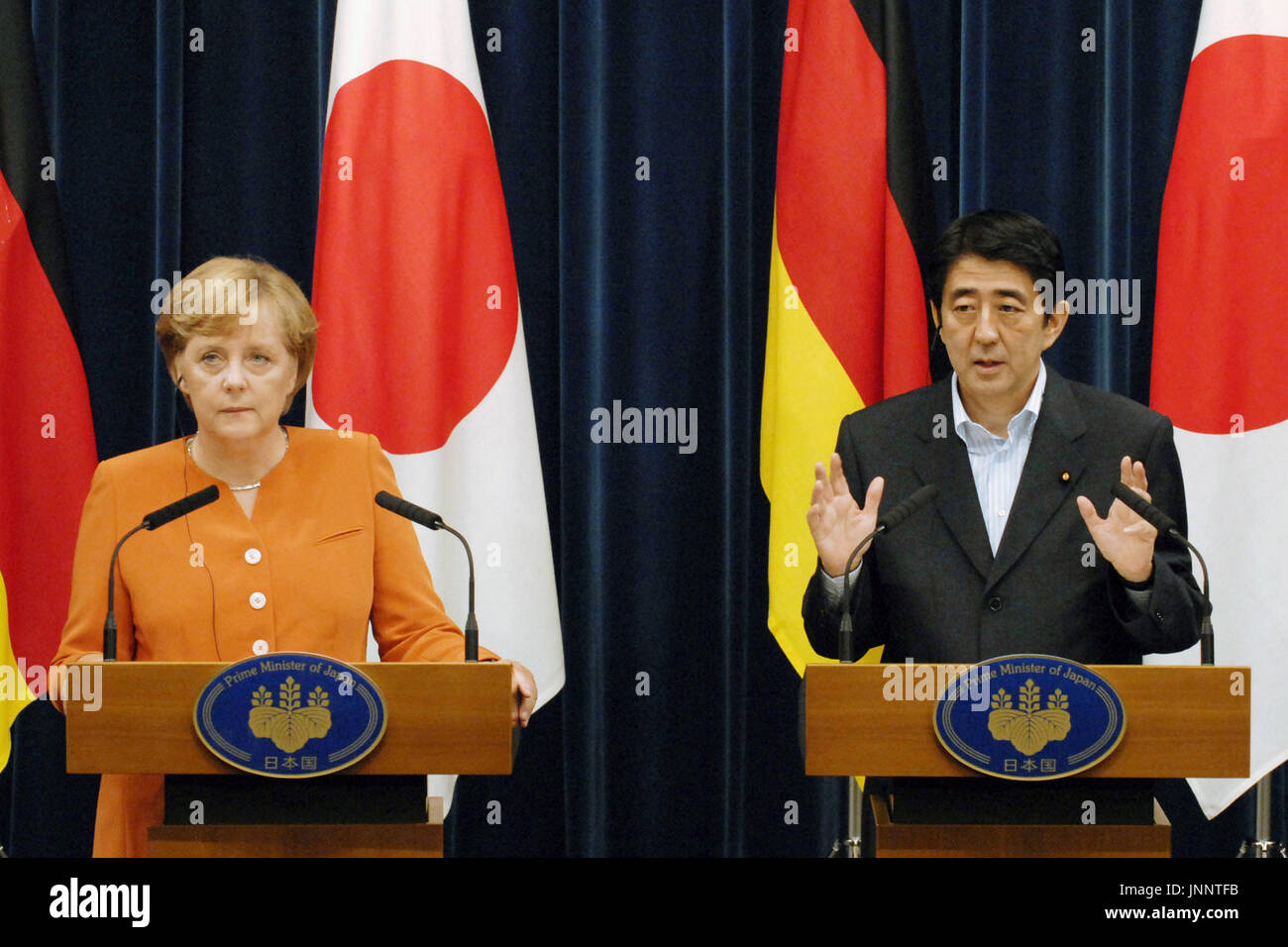 TOKYO, Japan - Japanese Prime Minister Shinzo Abe (R) and German ...