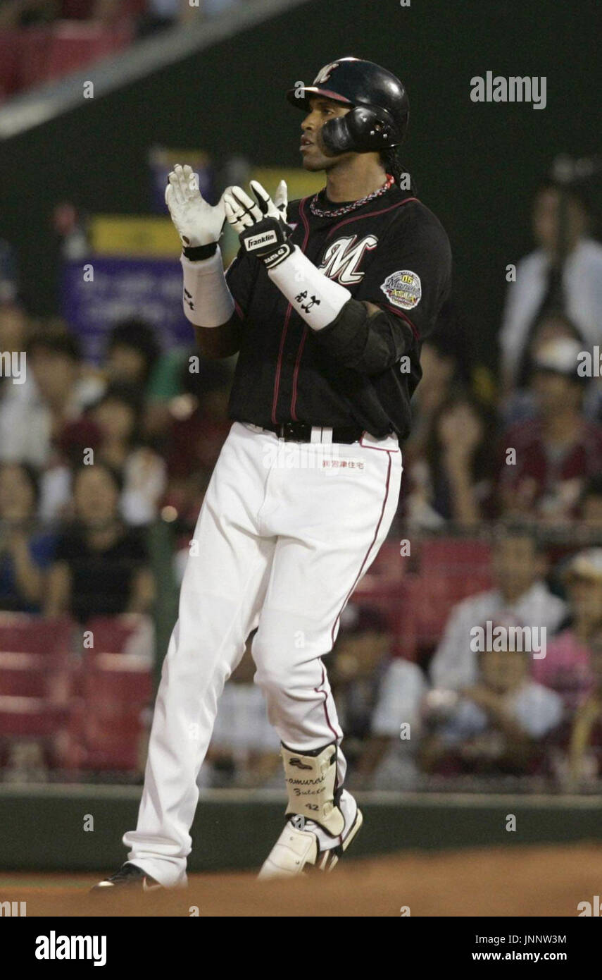 SENDAI, Japan - Julio Zuleta celebrates a run-scoring single in the ...