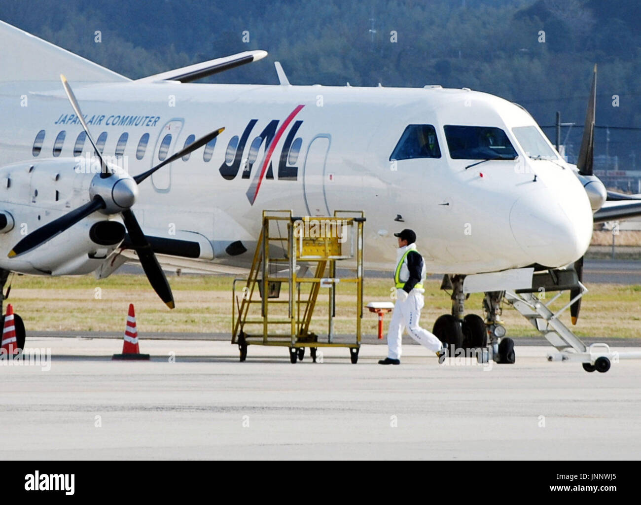 MATSUE, Japan - A Japan Air Commuter plane from Osaka rests at Izumo ...